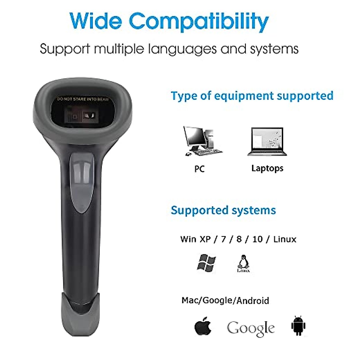 328 Feet Distance 1D CCD Wireless Bar Code Scanner for for PC Computers, UNIDEEPLY 2 in 1 (433MHZ Wireless & USB Wired) Automatic Barcode Reader Handheld USB Receiver for Store Supermarket, Warehouse
