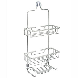 Zenna Home Hanging Shower Caddy, Over the Shower Head Bathroom Storage, Rustproof, No Drilling, Bath Organizer with 2 Shelves, Soap Tray, Razor Holders and Hooks, Satin Chrome