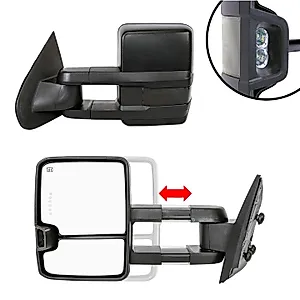 Paragon Telescopic Towing Mirrors 2014-18 Chevy Silverado/GMC Sierra 1500 & 2015-18 Silverado/Sierra 2500/3500 - Powered, Heated, Smoke Turn Signals, LED in Glass - Black Pair Set