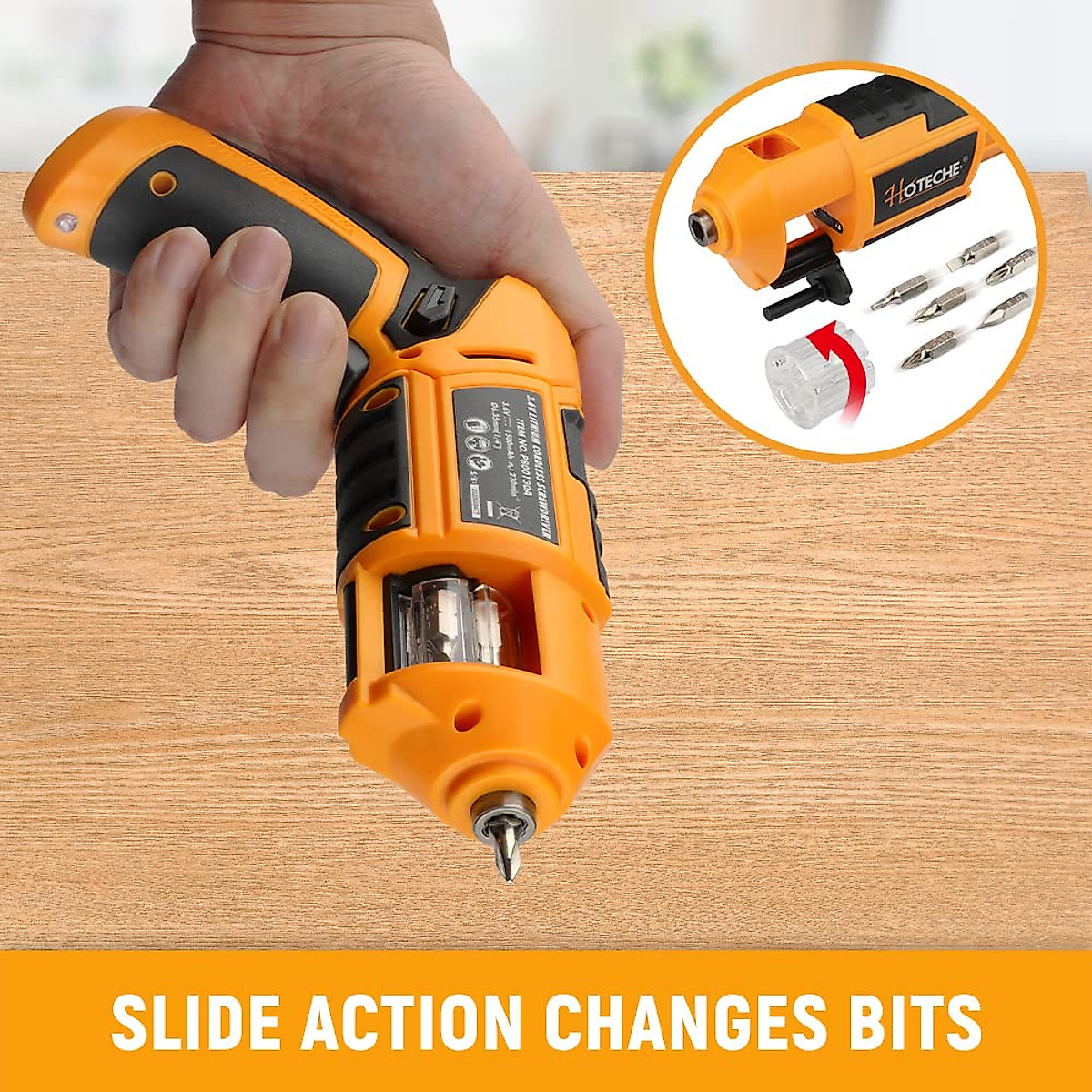 Hoteche 3.6V Cordless Screwdriver 6-in-1 Rechargable Mini Electric Drill Portable Screw Gun with LED Work Light, Battery and Charger