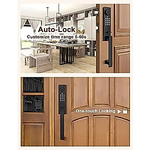 Tinewa Smart Entry Door Lock Set, Electronic Full Escutcheon Door Handle, Digital Keypad Deadbolt with App, Heavy Duty Black Front Door Handle with Single Cylinder Deadbolt, Auto Locking