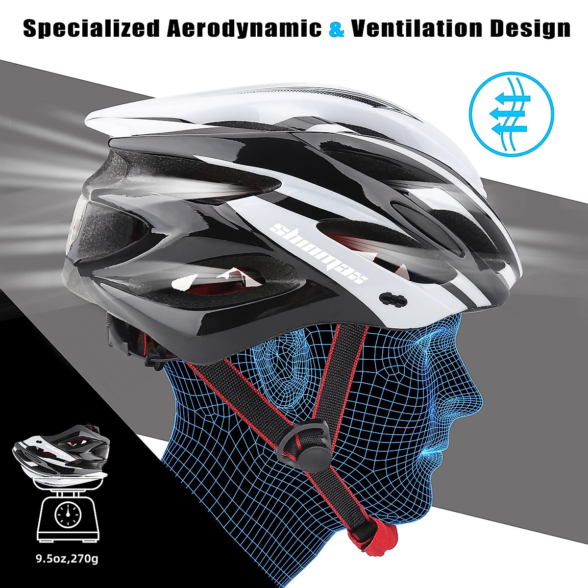 Bike Helmet Men Women, Shinmax Bicycle Helmet with Rear Light and Detachable Sun Visor Backpack,Lightweight Mountain Bike Helmet Size Adjustable Cycling Helmet for Adults Youth Road Bike Helmet