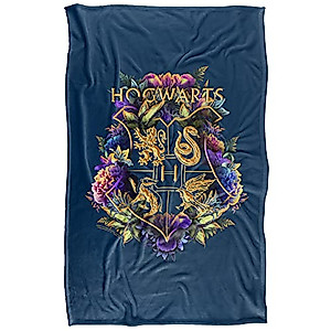 Harry Potter Hogwarts Multi-Colored Floral Crest Silky Touch Super Soft Throw Blanket 36" x 58",Hogwarts Multi-Colored Floral Crest, Blue