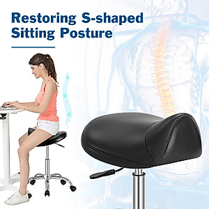 Ergonomic Saddle Stool/Professional Saddle Chair-Adjustable Stool with Wheels,Heavy-Duty Saddle Stool Rolling Chair for Clinic Dentist Spa Massage Salons Studio Tattoo