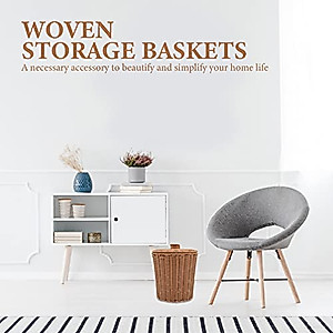 GANAZONO Wicker Garbage Bin 2pcs Wicker Trash Can with Lid Bathroom Rattan Step Trash Can for Kitchen Home Silent Closure Garbage Can Removable Liner Bucket Wastebasket Woven Trash Bin