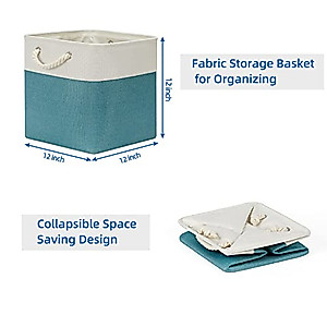 Temary Collapsible Storage Cubes Fabric Storage Baskets Decorative Baskets for Gifts Empty (White&Teal, 6Pack-11.8Lx7.9Wx5.3H ", 2Pack-16Lx12Wx12H ", 4Pack-12Lx12Wx12H ")
