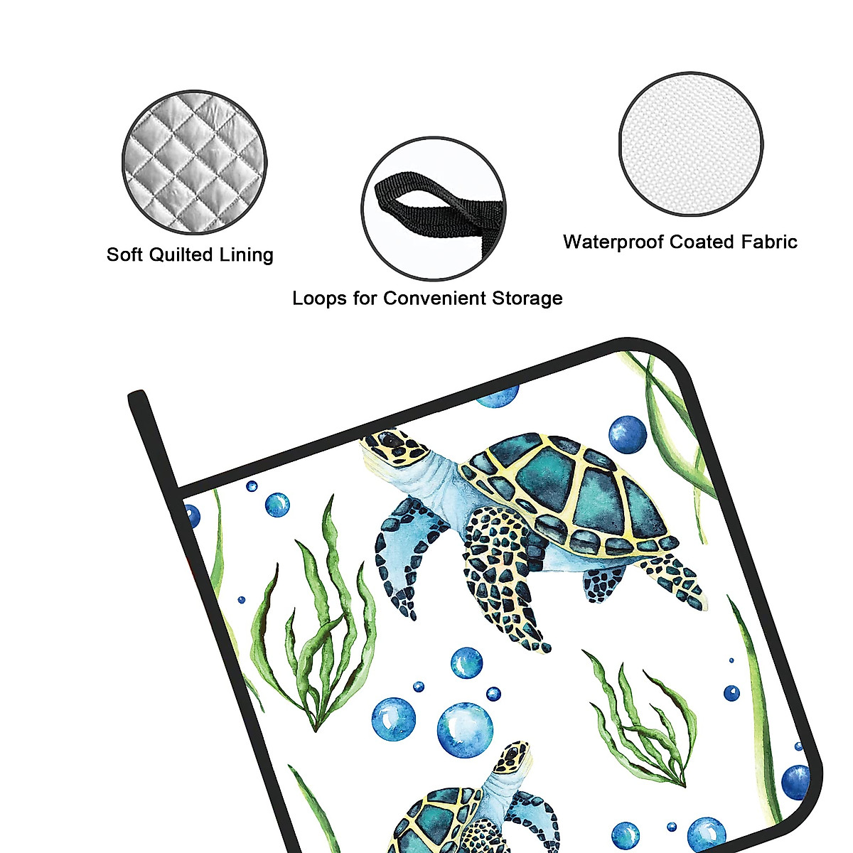 Sea Turtles and Seaweed and Bubbles Pot Holders Set of 2 Kitchen Heat Resistant Potholder for Microwave Cooking Baking Oven End Dishes and BBQ