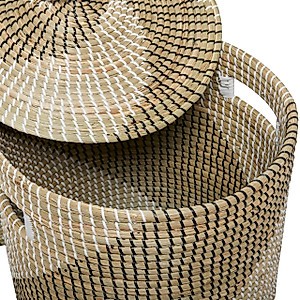 Deco 79 Seagrass Handmade Two Toned Storage Basket with Matching Lids, Set of 2 24", 22"H, Brown