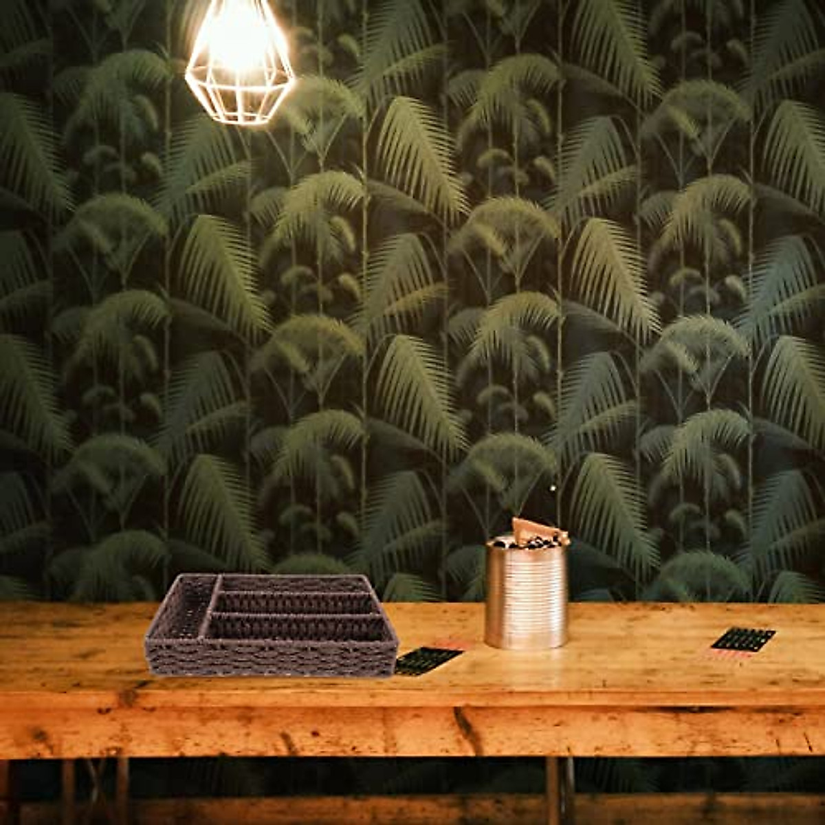 Healifty Wicker Rattan Baskets Tea Bag Sugar Packet Holder Coffee Station Condiment Organizer Woven Divided Basket Tray for Drawer Shelf Countertop Coffee