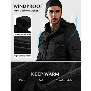 WenVen Men's Heavy Military Sherpa Lined Hooded Parka Jacket Winter Coat Black M