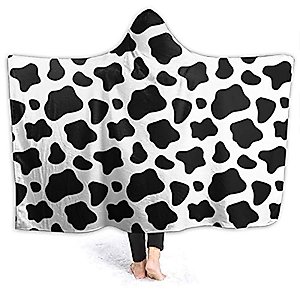 Black and White Cow Hoodie Blanket Wearable Throw Blankets for Couch Blanket Hooded for Baby Kids Men Women