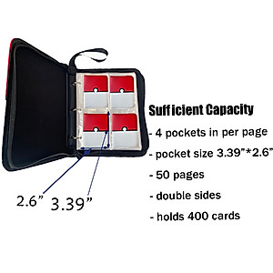 Binder for Pokemon Card Binder of 400 Card Collection/4 Pocket Card Binder/Trading Card Binder/Card Album with Zipper, 50 Sheets