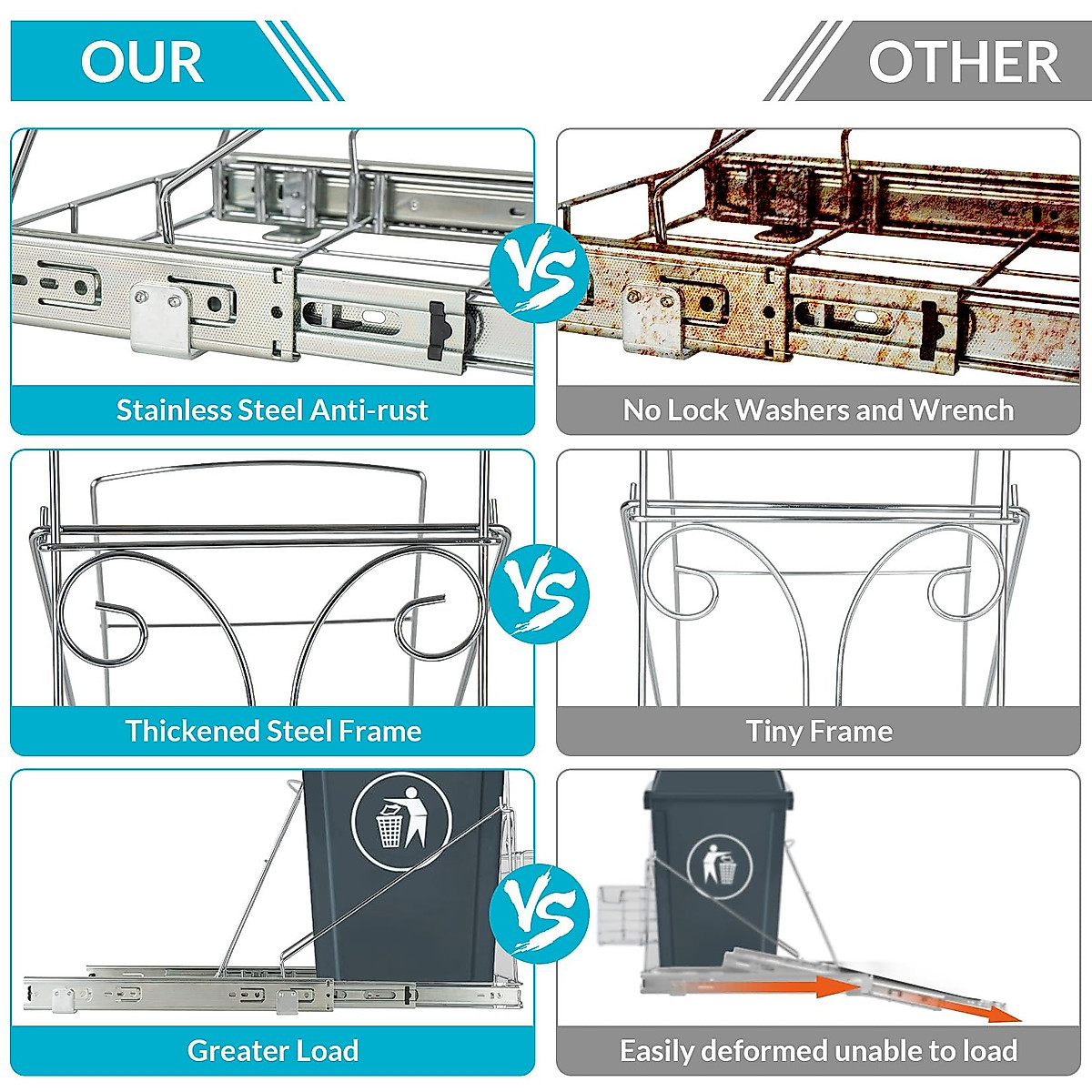MUMUKE Pull Out Trash Can Under Cabinet Slider Shelf with Removable Front Basket for Kitchen Under Sink Trash Can Fit for Most 7-11 Gallon Garbage (Waste Bin Not Included)