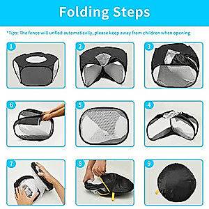 JIMEJV Guinea Pig Playpen, Waterproof Small Animals Playpen with Anti Escape Cover Portable Cat Playpen Breathable Indoor/Outdoor Yard Exercise Cage Tent for Hamster Puppy Chinchillas Rabbits(Black)