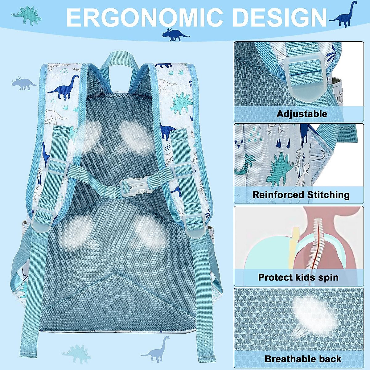 LOIDOU Kids Backpack Boys Preschool Kindergarten Elementary School Backpacks with Lunch Box Dinosaur Kids School Bags BookBag Set