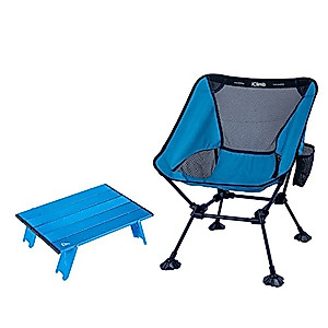 iClimb 1 Anti-Sinking Large Feet Chair and 1 Mini Folding Table Bundle, Ultralight Compact for Single Adult Outdoor Backpacking Camping Hiking Beach Concert