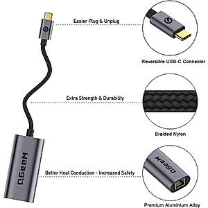USB C to Ethernet Adapter, QGeeM Gigabit Ethernet to USB Type C, Thunderbolt 3/4 to RJ45 LAN Network Adapter Compatible for iPhone 15 Pro/max, MacBook Pro/Air, iPad Pro, Dell XPS etc