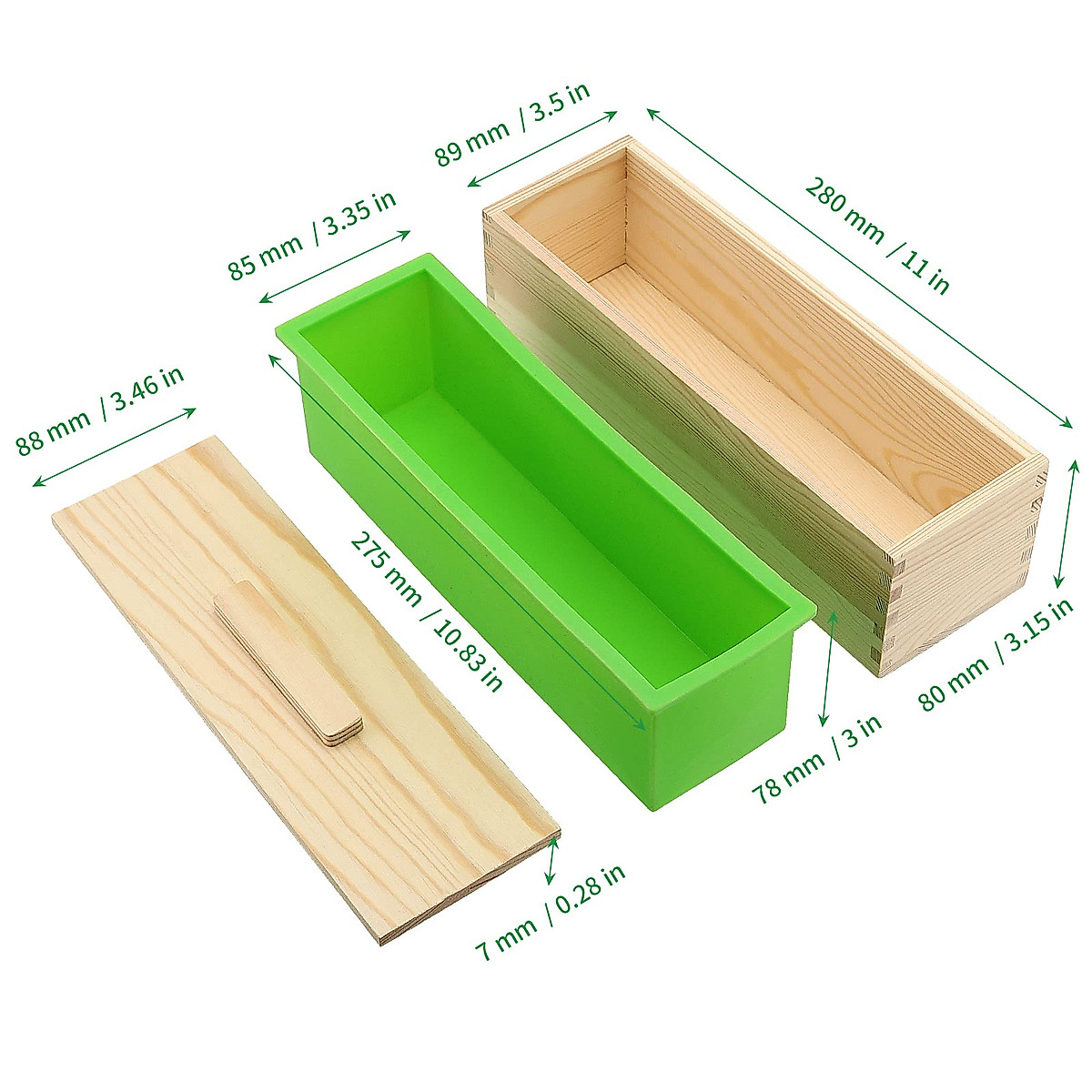 ZOENHOU 3PCS 42oz Green Soap Molds with 3 Lids, Flexible Rectangular Silicone Soap Making Molds Kit with Wood Box DIY Tool Set for Soap Making Supplies