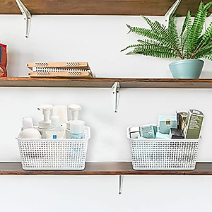 Nicunom 8 Pack Plastic Storage Baskets, 8.6"x6.5"x3.9" Household Organizers with Handles Small Pantry Organizer Basket Bins for Shelf, Countertops, Desktops (White)
