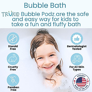 TruKid Bubble Podz Bubble Bath for Baby & Kids, Gentle Refreshing Bath Bomb for Sensitive Skin, pH Balance 7 for Eye Sensitivity, Natural Moisturizers and Ingredients, Lavender (24 Podz)