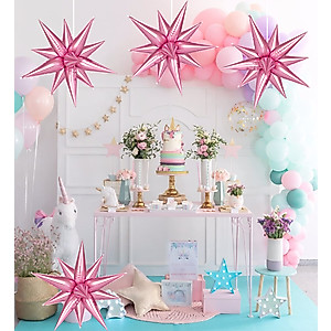 50pcs Pink Star Balloons Mylar, Pink Spike Explosion Star Foil Balloons Metallic, Pink Starburst Cone Point Star Balloons for Bachelorette, Baby Shower, Valentines Day, Birthaday, Wedding Decorations