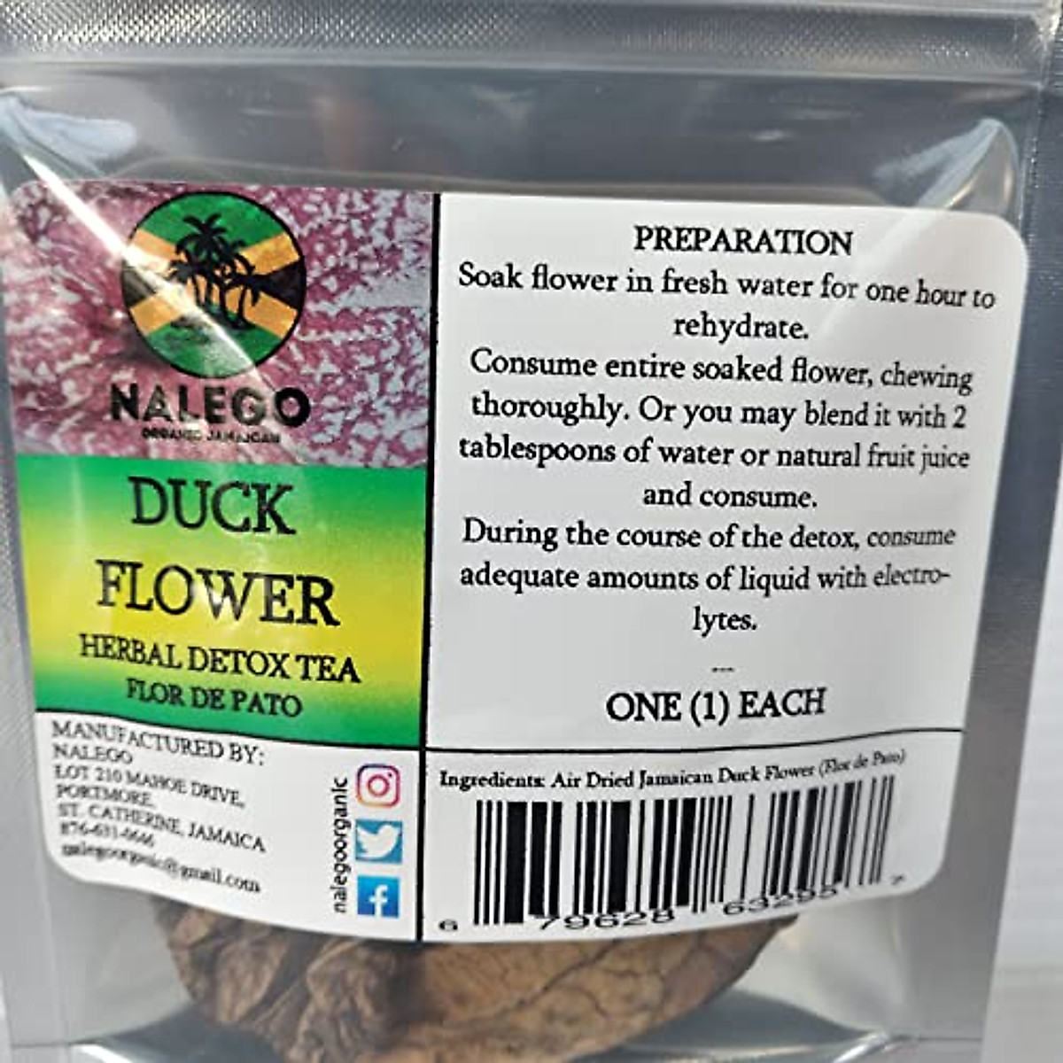 Nalego Duck Flowers Detox Tea | 1 Duck Flower | Wildcrafted Jamaican Alkaline Herbal Tea (Flor de Pato, Palo Guaco)