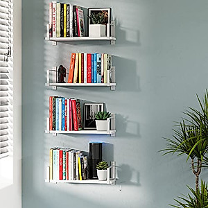 Wallniture Toledo 17" Floating Shelves for Wall, Bookshelf Living Room Decor, Kitchen Organization, Bathroom Shelves, 17" Office Wall Shelf Set of 4 White