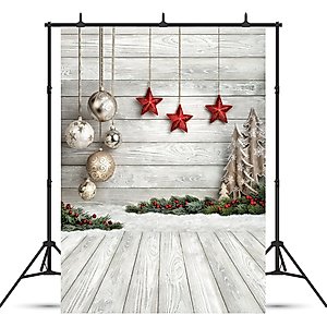 SJOLOON Christmas Backdrop Balls White Wood Floor Photography Backdrop Christmas Backdrops for Photography Photo Backdrops Studio Background 10383(5x7FT)