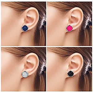 Epakh 64 Pairs Faux Druzy Stud Earrings Set Stainless Steel Round Earrings Round Bling Earrings Glitter Bohemian Pierced Earrings for Women, 32 Colors