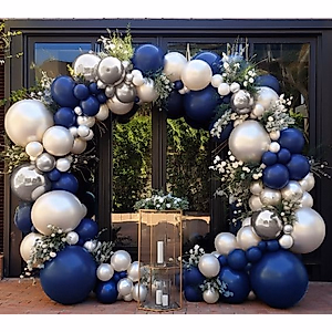 Navy Blue White Balloon Garland Double Stuffed Dark Blue White Sand Pearl Balloon arch Kit Royal Blue Silver Balloon for Birthday Chrismas New Year Baby Shower Graduation Party Decor