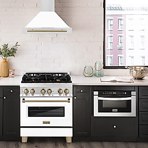 ZLINE 30" Autograph Edition Stainless Steel Range Hood with White Matte Shell and Champagne Bronze Accents