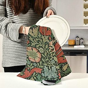 ALAZA William Morris Flowers Floral Prints155 Kitchen Towels Absorbent Dish Towels Soft Wash Clothes for Drying Dishes Cleaning Towels for Home Decorations Set of 4, 28 X 18 Inch