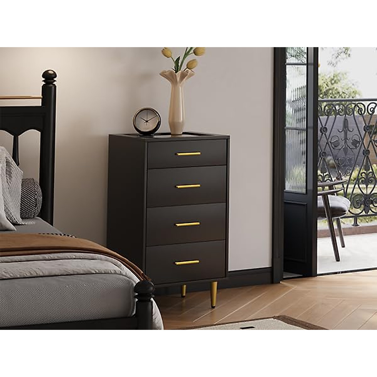 Semiocthome White Chest of 4 Drawers with Glasstop and Velvet Lining, Vanity Desk Side Cabinet for Jewelry Display, Tall Nightstand for Bedroom, Storage Cabinets Jewelry Storage Drawer for Women