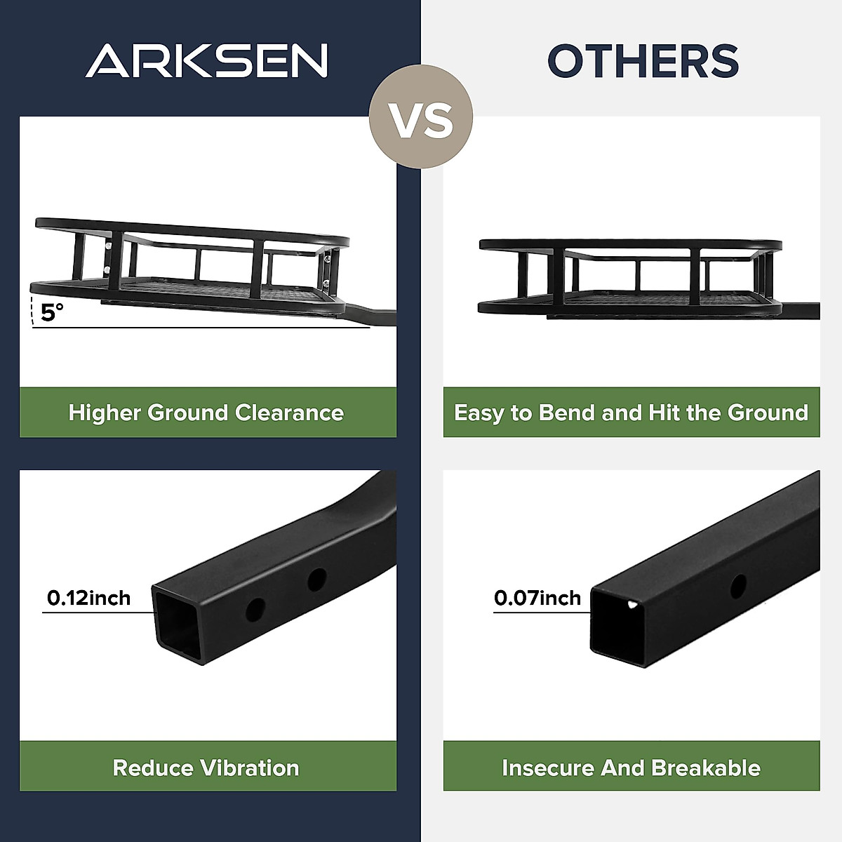 ARKSEN 60 x 20 Inch Angled Cargo Rack Carrier 500 Lbs Heavy Duty Capacity Tow Hitch, Luggage Storage Basket for Camping or Traveling, SUV, Pickup Truck or Car