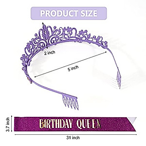 CIEHER Purple Birthday Sash & Queen Crown Kit, Purple Birthday Decorations, Purple Crown, Purple Tiara, Purple Crowns for Women Girls, Purple Birthday Crown Tiara, Birthday Crown and Sash, Purple Birthday Gifts for Women, Purple Happy Birthday, 16th 18th