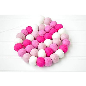 Valentine's Day Felt Ball Garland - Hot Pink, Bubblegum, Light Pink, White - 1" (2.5 cm) felt balls
