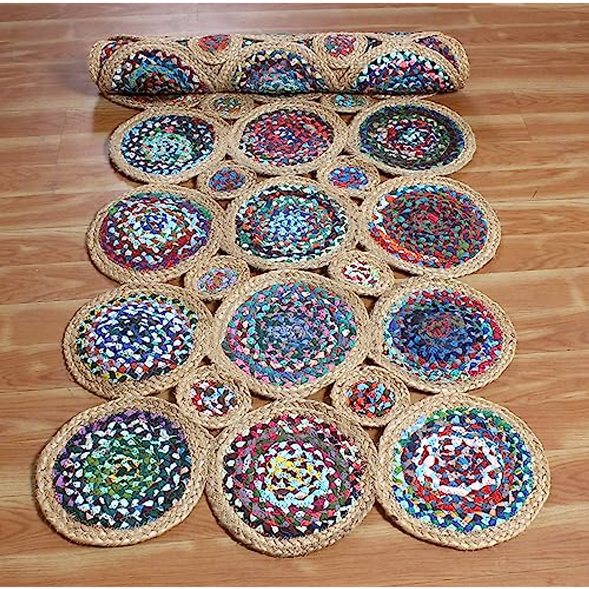 CASAVANI Scalloped Chindi Cotton Area Rug - Geometric Beige & Multicolor Hand Woven Braided Rug Best Uses for Living Room, Bedroom, Kithchen, 2.6x4 2.6x8 (C123, 4x6)