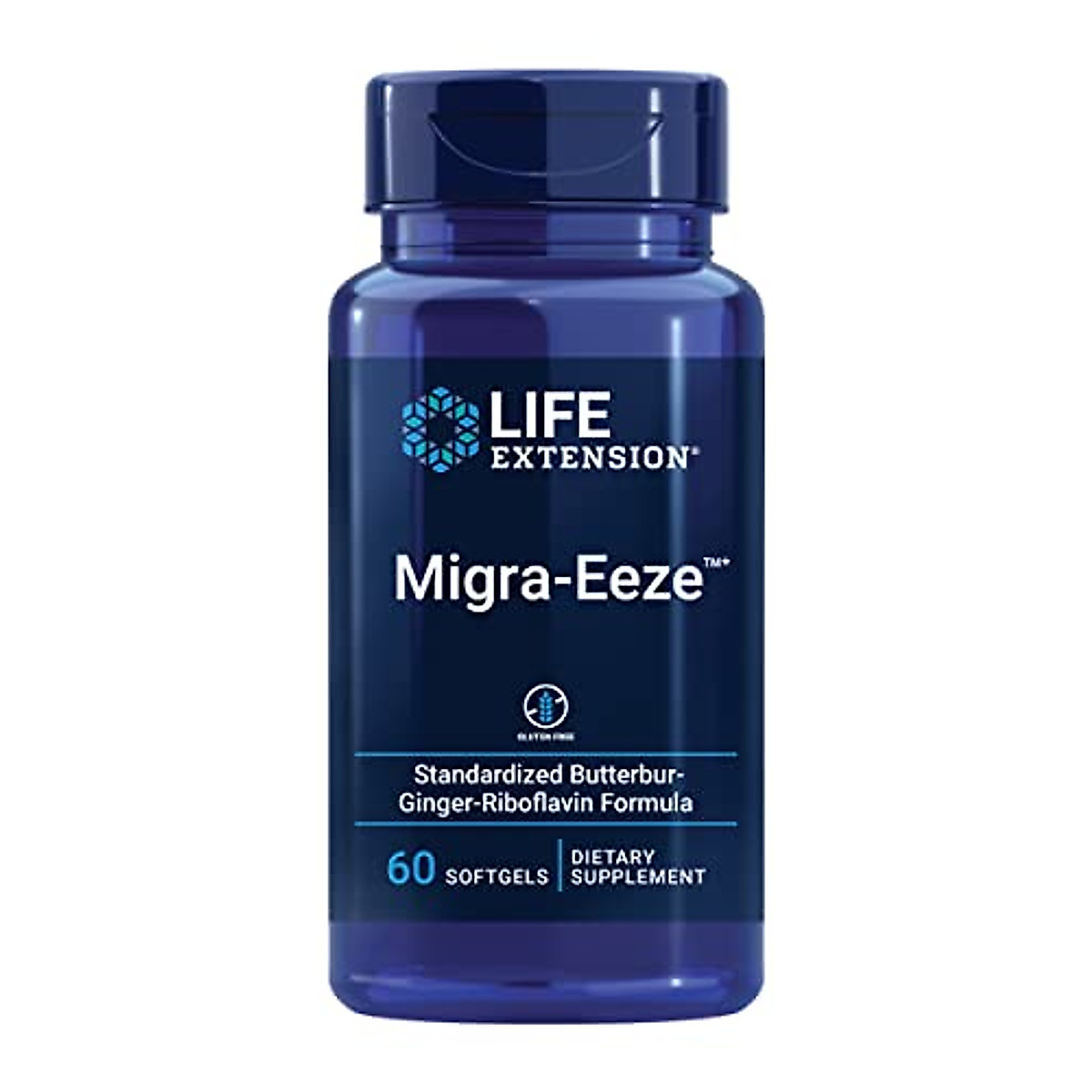 Life Extension Migra-Eeze - Butterbur Root Extract with Vitamin B2 (Riboflavin) & Ginger Supplement - Formula to Ease Head Discomfort - Gluten-Free — 60 Softgels