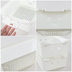 Saedy 4 Packs Plastic Baskets with Handle, Stackable Basket Organizer Bin, White