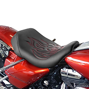 Mofun Solo Driver Seat Compatible with Harley Touring Street Road Electra Glide Road King Bagger Dresser 2008-2023, Red Flame