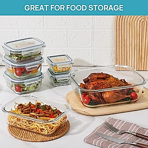 Vtopmart 2.26L/76oz Extra Large Glass Food Storage Containers with Lids, 7 Pack Meal Prep Container Set, Airtight Lunch Bento Boxes with Snap Locking Lids for Microwave, Oven, Freezer, Dishwasher