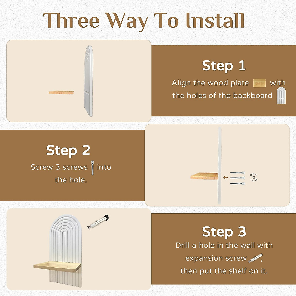 Walasis Boho Shelf Wall Decor - Bohemian Floating Shelves for Nursery Bedroom Living Room Aesthetic Hanging Shelf Modern Rainbow Wall Candle Holder (White)