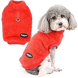Zunea Fleece Dog Sweater Coat Winter Warm Jacket Coat for Small Dogs Soft Fuzzy Puppy Clothes with D-Ring for Harness Leash Pullover Cold Weather Pet Apparel for Chihuahua Doggy Cats Red XXL