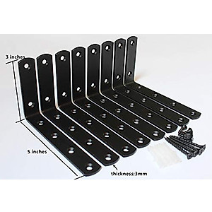 MHMYDZ 8 Pcs Matte Black Steel"L" Corner Brace Joint Angle Bracket Shelf Bracket Wall Hanging with Screws 125mmX75mm/5 InchX3 Inch Decorative Corner Brackets Joint Angle Bracket