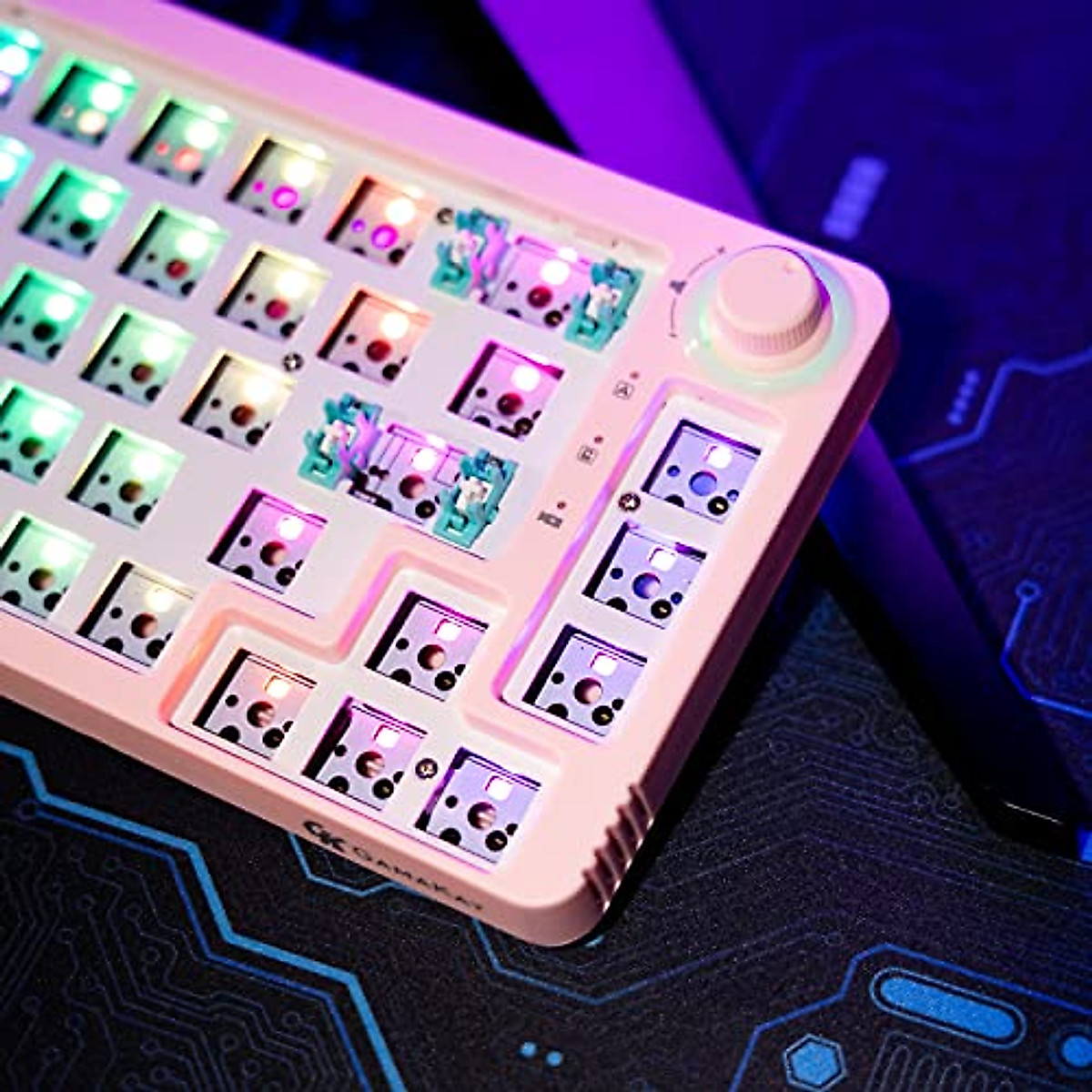 GK GAMAKAY LK67 65% RGB Modular DIY Mechanical Keyboard, 67 Keys Hot Swappable 3pin/5pin Switch, Programmable Triple Mode Bluetooth 5.0/USB-C Wired/2.4GHz Wireless Customized Keyboard Kit (Pink)