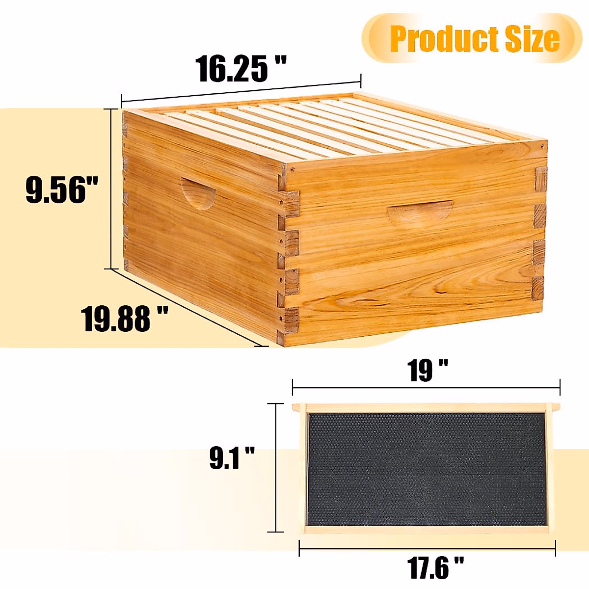 Honey Lake 10 Frame Bee Hive Starter Kit, Complete Beehive Kit for Beekeepers Dipped in 100% Beeswax Includes 1 Deep Brood Box & 1 Medium Super Bee Box with Beehive Frames and Waxed Foundation Sheet