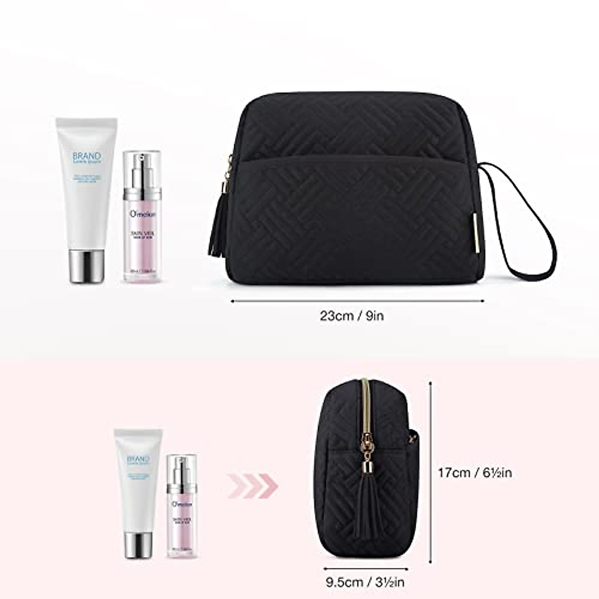 BAGSMART Cosmetic Pouch, Elegant Roomy Makeup Bag,Travel Zipper Pouch,Water-resistant Toiletry Bag,Makeup Accessories Organizer,Black