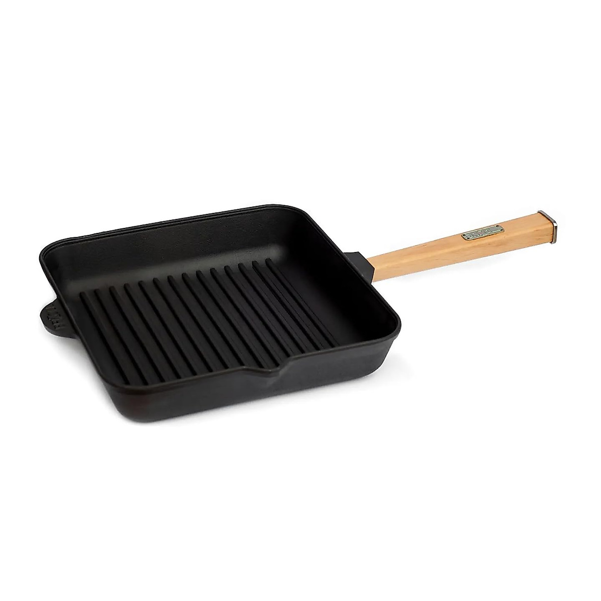 STP GOODS Cast Iron Grill Pan with Removable Wooden Handle 10.2" Kitchen Cooking Pan 2.74 Qt Square Cast Iron Skillet, Camping Pan for Indoor and Outdoor Cooking, Induction Safe, Black