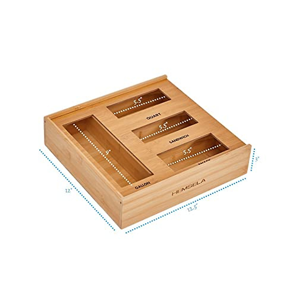 HEMSELA Ziplock Bag Organizer, kitchen drawer organizer with foil and plastic wrap, aluminum foil organizer, ziplock bag dispenser With Cutter, Compatible for Gallon, Quart, Sandwich & Snack (Wooden)