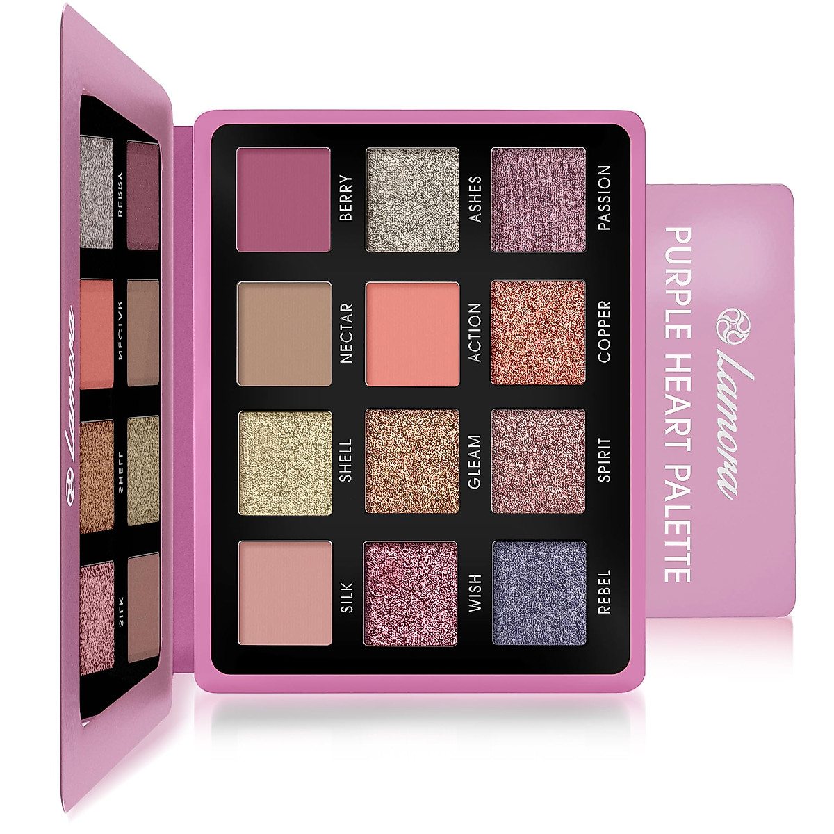 Lamora Nude Pink Eyeshadow Palette - 12 Rose Highly Pigmented Shimmer & Matte Shades - Travel Size Makeup Palette with Mirror